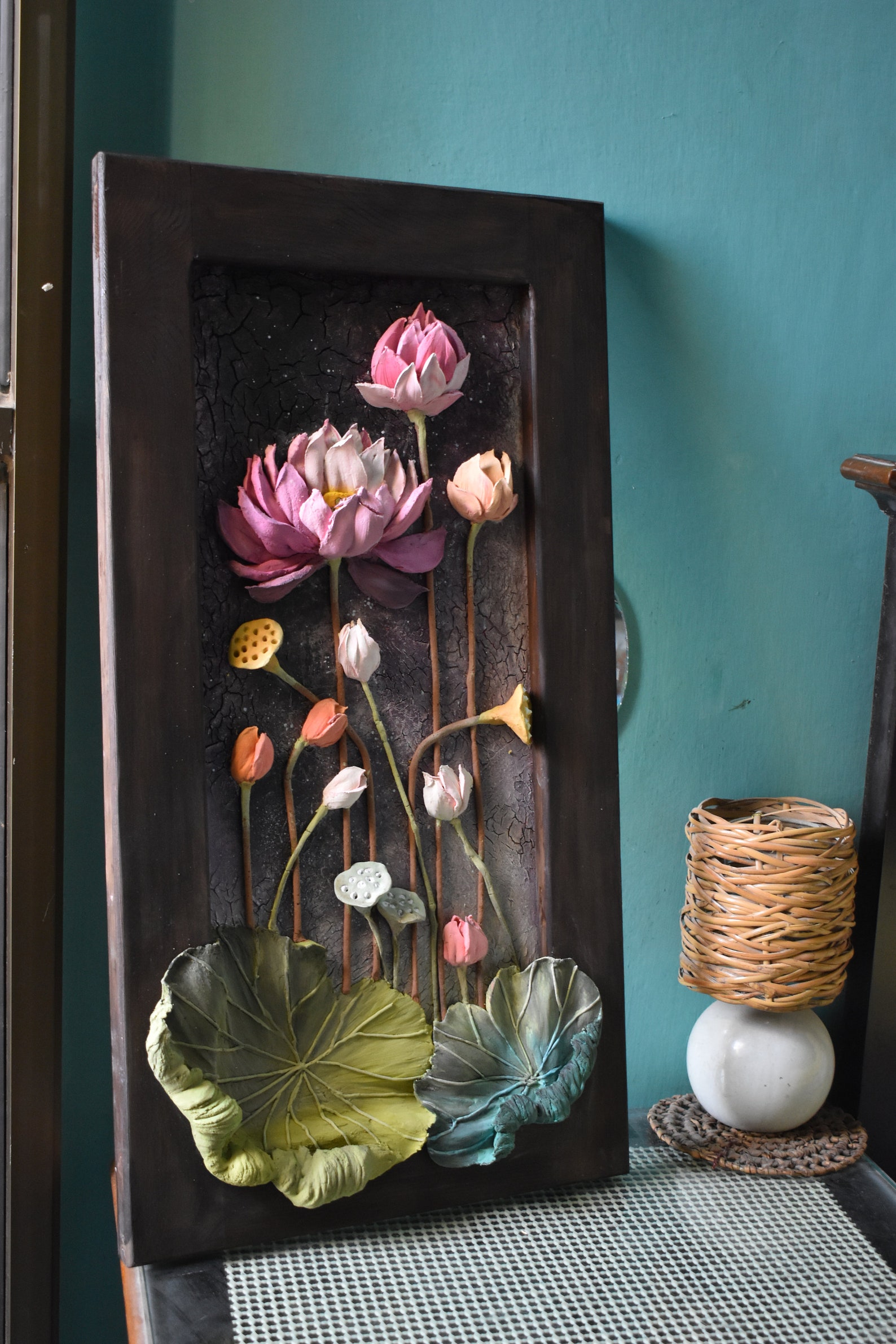 Sculptural Art of Lotus Flowers on Vertical Wooden Frame 1224 - Etsy