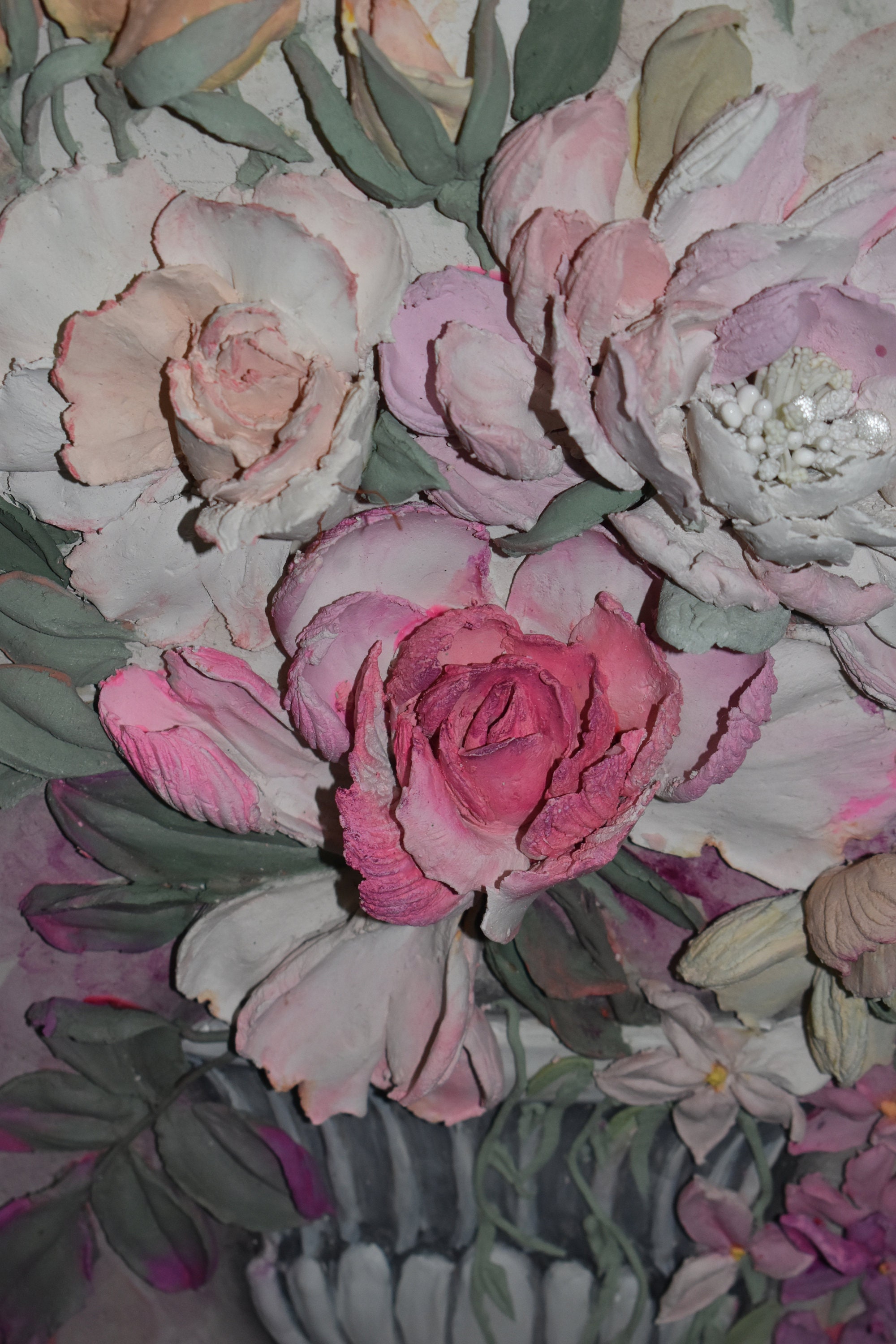 Sculptural Art of Rose Flowers With Vase on Vertical Wooden Frame 1224 ...