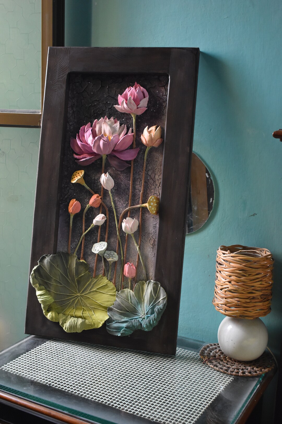 Sculptural Art of Lotus Flowers on Vertical Wooden Frame 1224 - Etsy