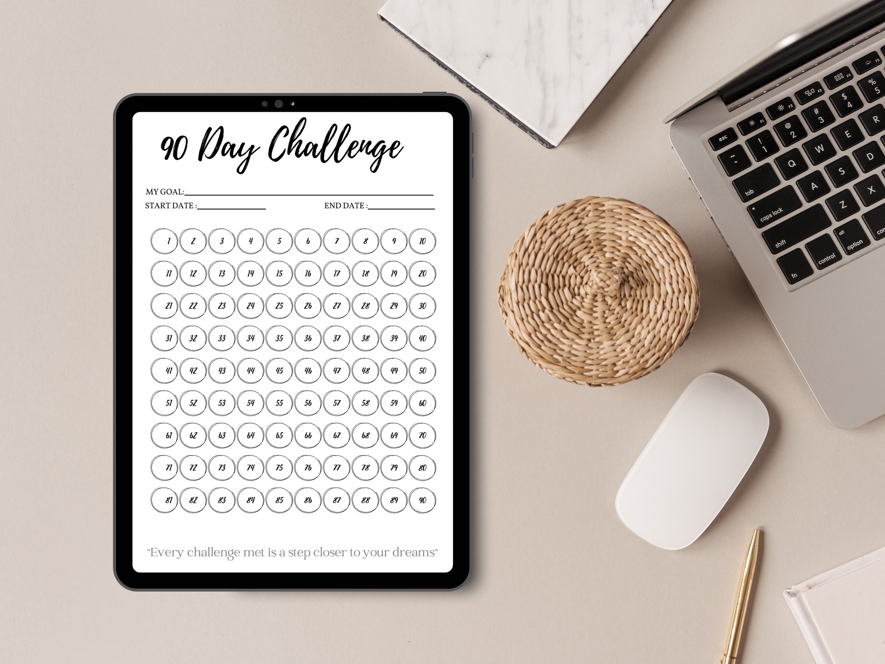 90 Day Challenge Printable Portrait, Goal Setting, Progress Tracker ...