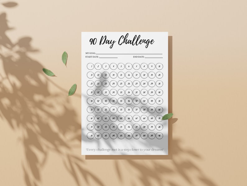 90 Day Challenge Printable Portrait, Goal Setting, Progress Tracker ...