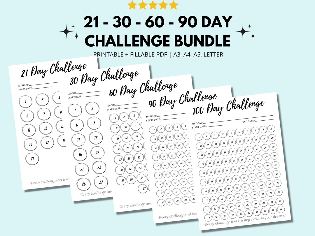 Ultimate Printable 5-in-1 Challenge Bundle 21 Day Challenge, 30 Day ...
