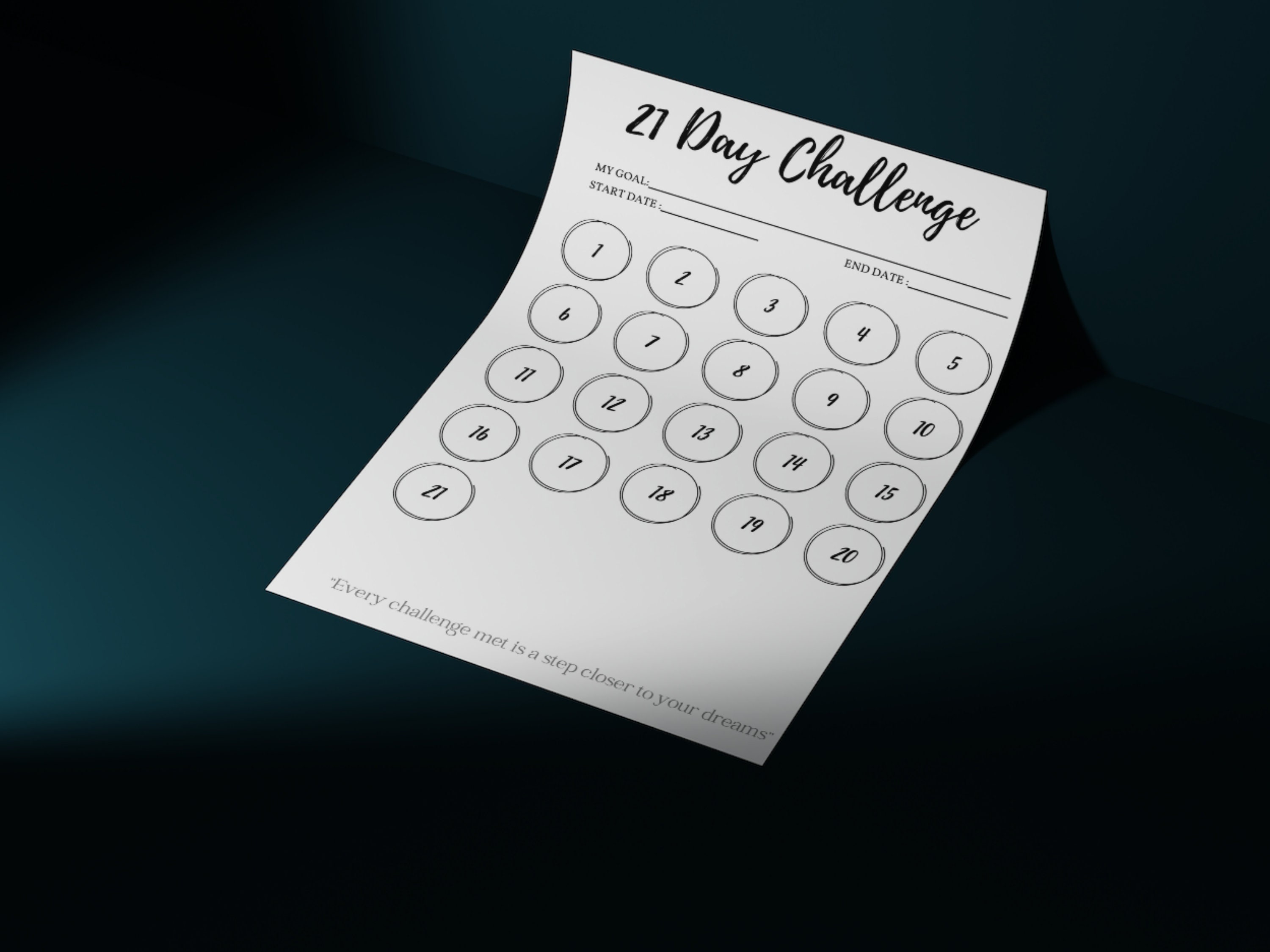 21 Day Challenge Printable Portrait, Goal Setting, Progress Tracker ...