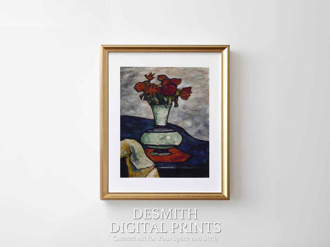 Vintage Floral Wall Art Print, Bold Still Life Painting With Red ...