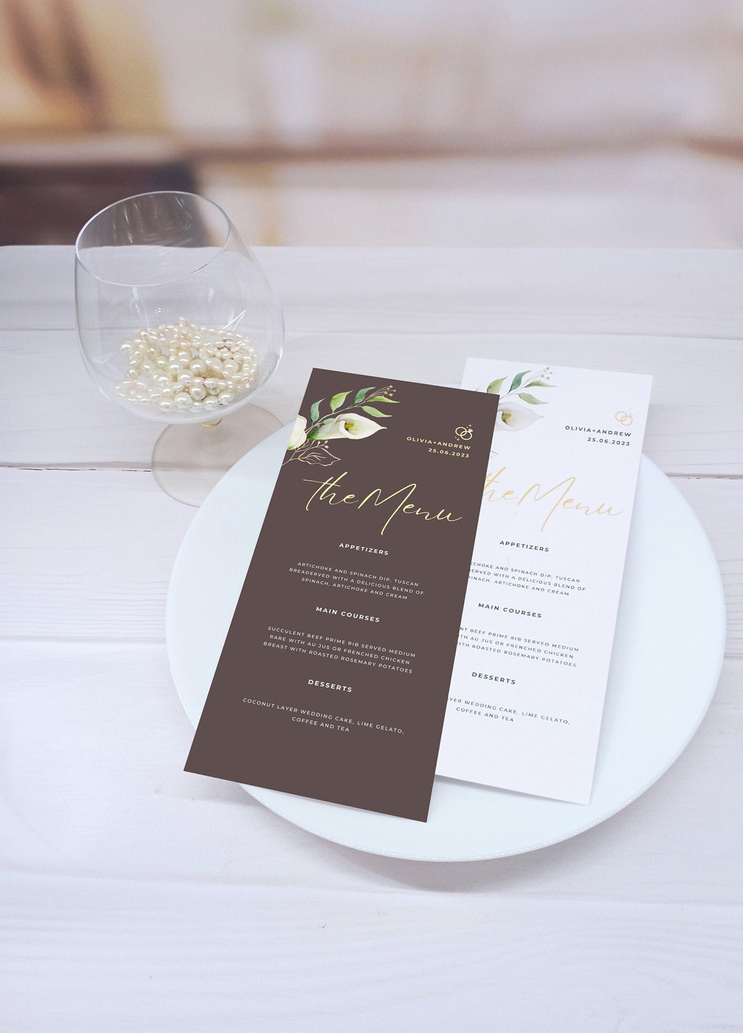 Brown and White Wedding Buffet Menu Template With Calla Lily Watercolor ...
