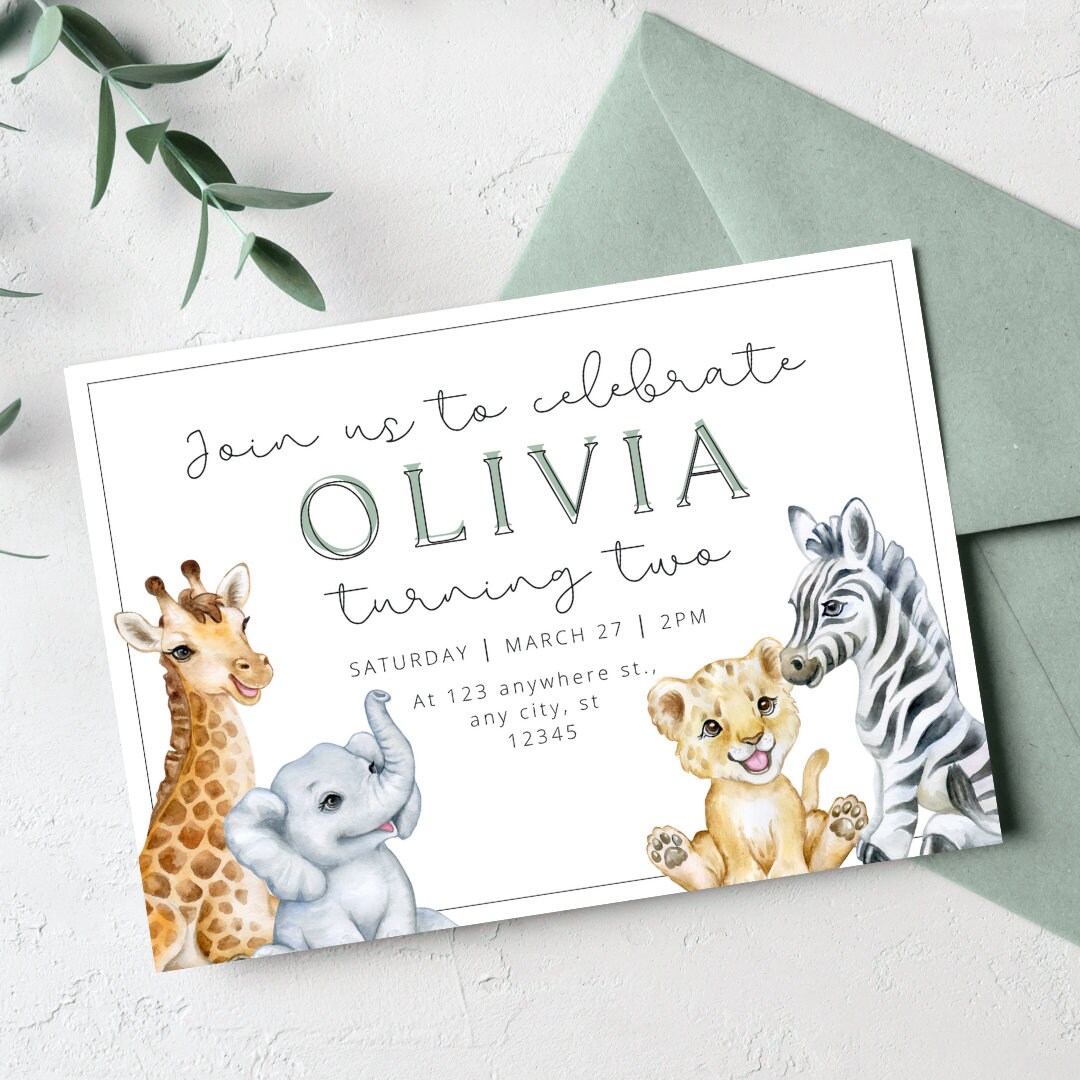 Editable Wild One Safari Birthday Party Invitation Printable | Digital ...