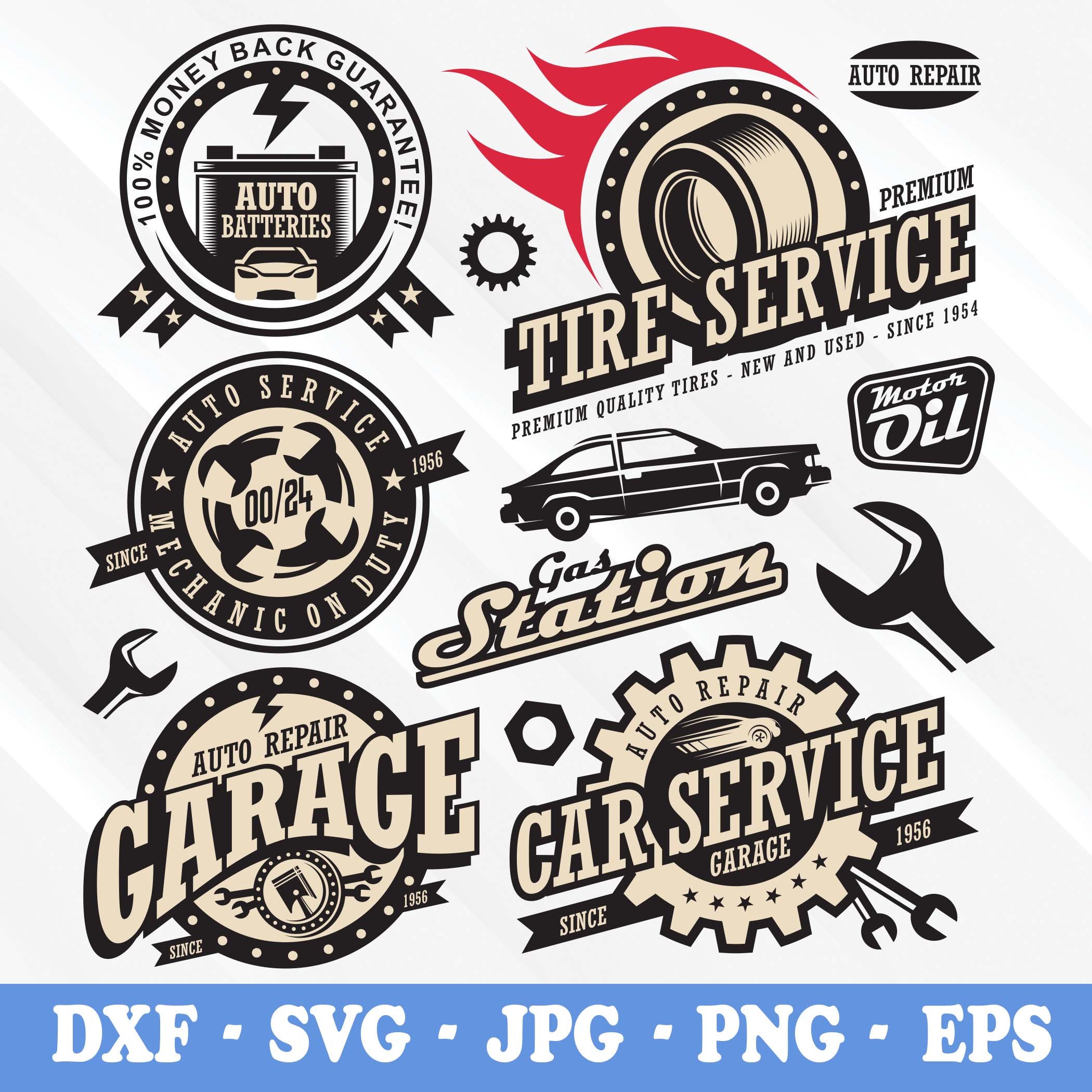 Vintage Car Service Logo Svg, Tire Service Svg, Auto Repair Garage Svg ...