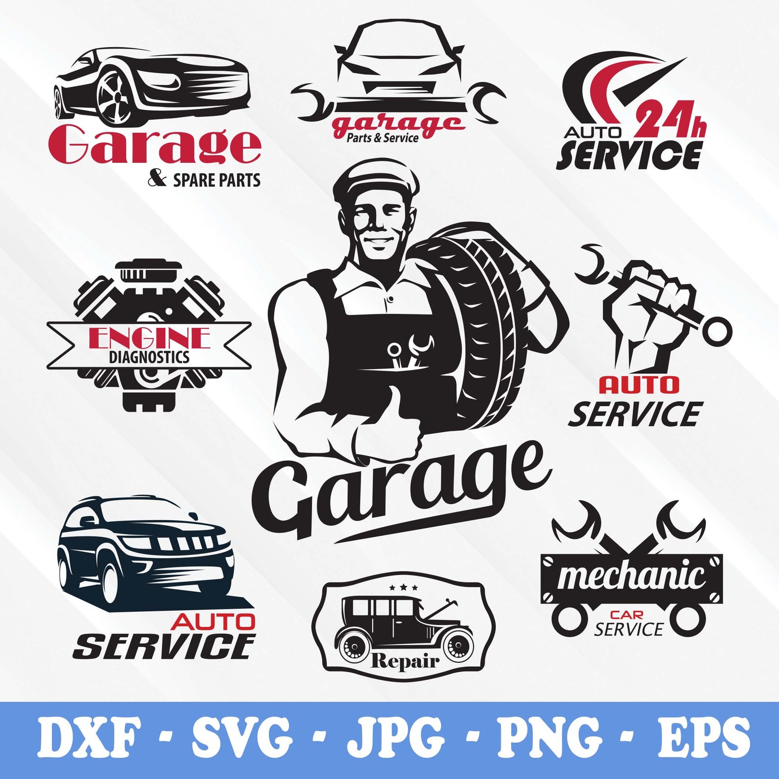 Auto Service Logo Sets Illustration Svg, Garage Workshop Svg, Garage ...
