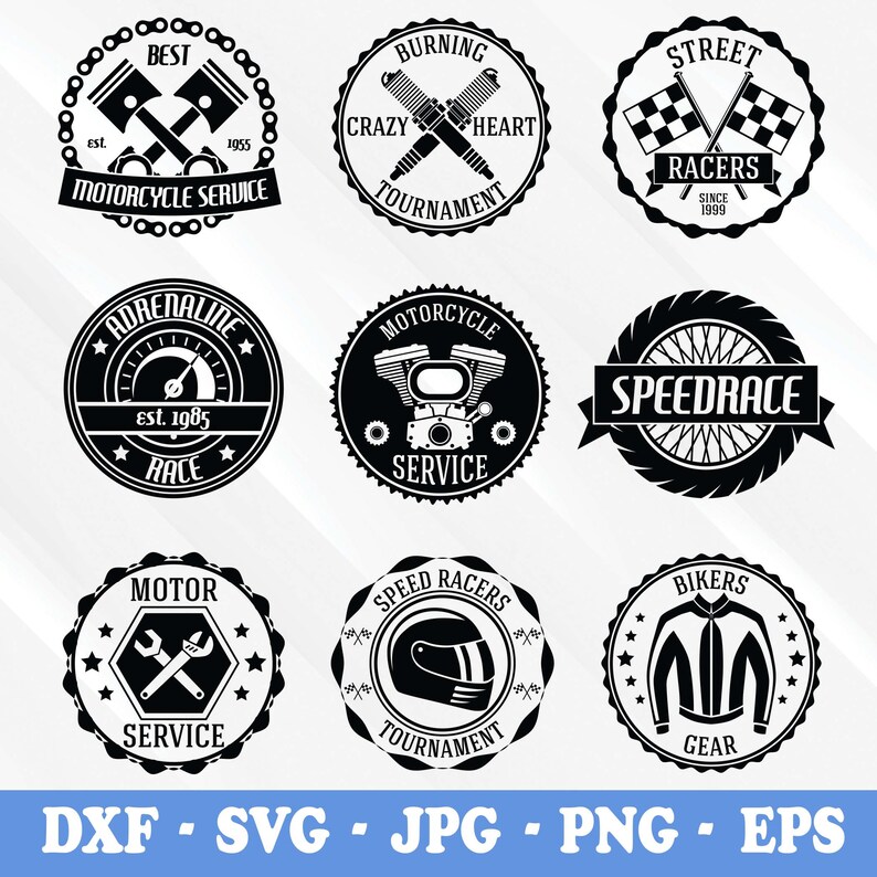 Motorcycle Service Logo Sets Illustration Svg, Speed Race, Bikers Gear ...