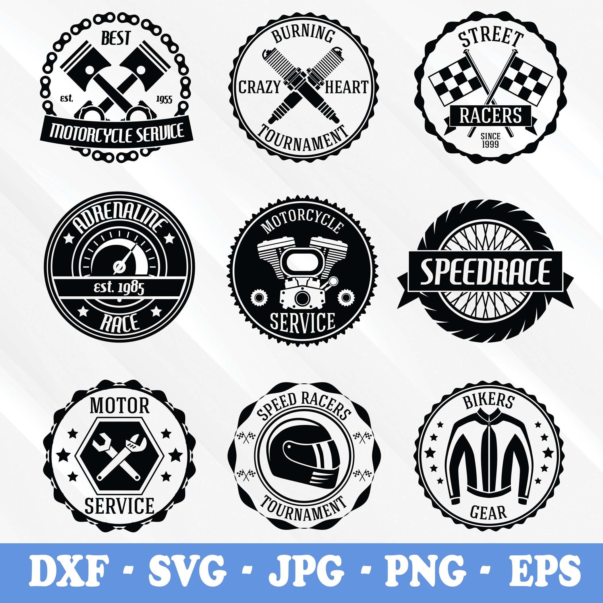 Motorcycle Service Logo Sets Illustration Svg, Speed Race, Bikers Gear ...
