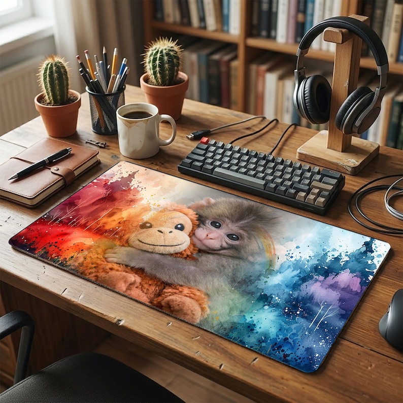 Monkey Punch Mouse Pad, Personalized Desk Mat Gift - Etsy