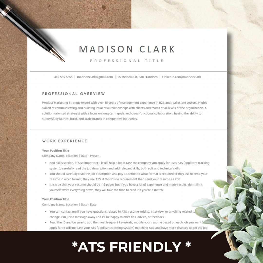 Minimalist Resume Template, Professional Modern Resume Template Word ...