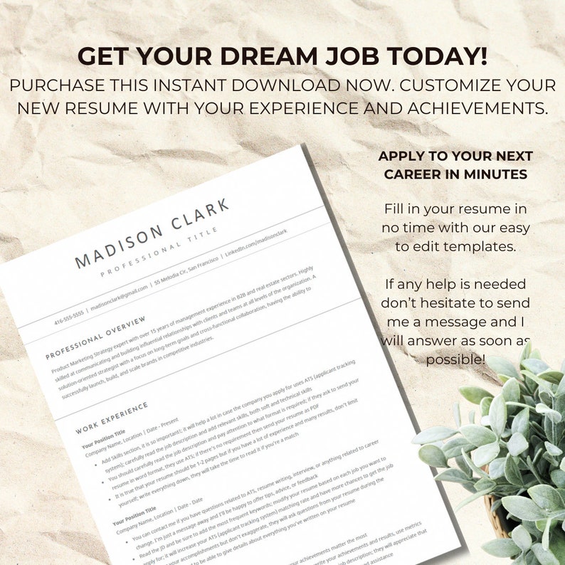 Minimalist Resume Template, Professional Modern Resume Template Word ...