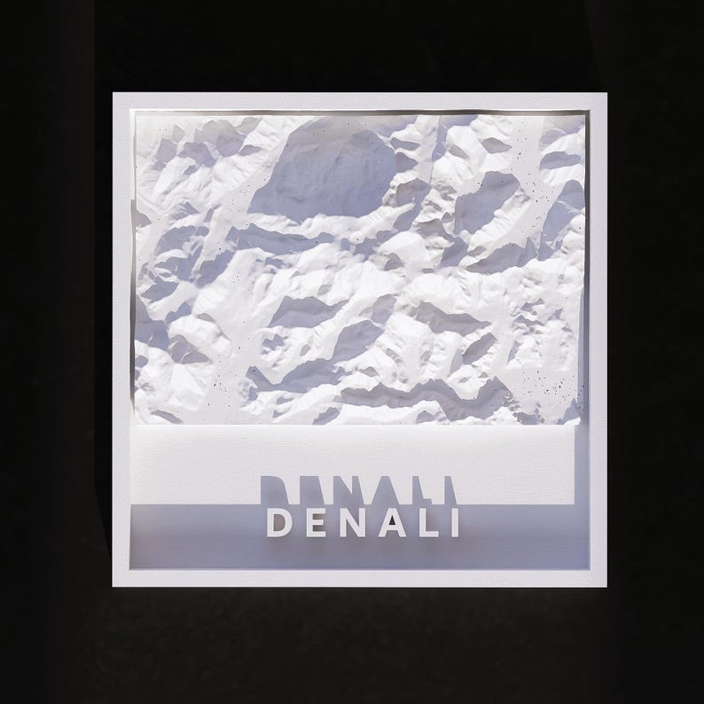 Denali 3D Mountain Map – Minimalist White Topographic Wall Art - Etsy