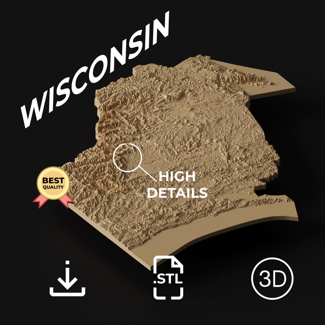 Wisconsin Topographic Map 3D Model STL File: High-detail Relief - Etsy
