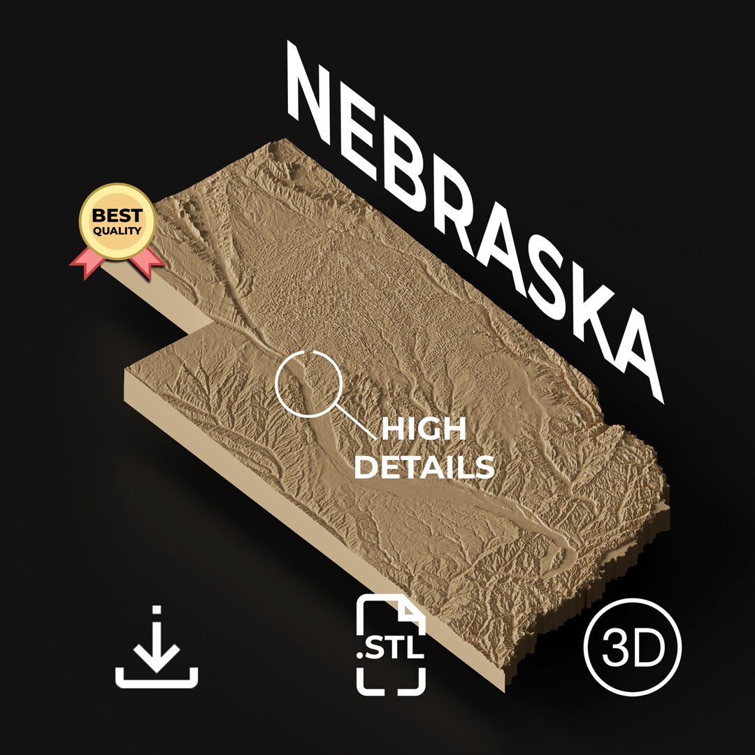 Nebraska Topographic Map 3D Model STL File: CNC & 3D Printing - Etsy