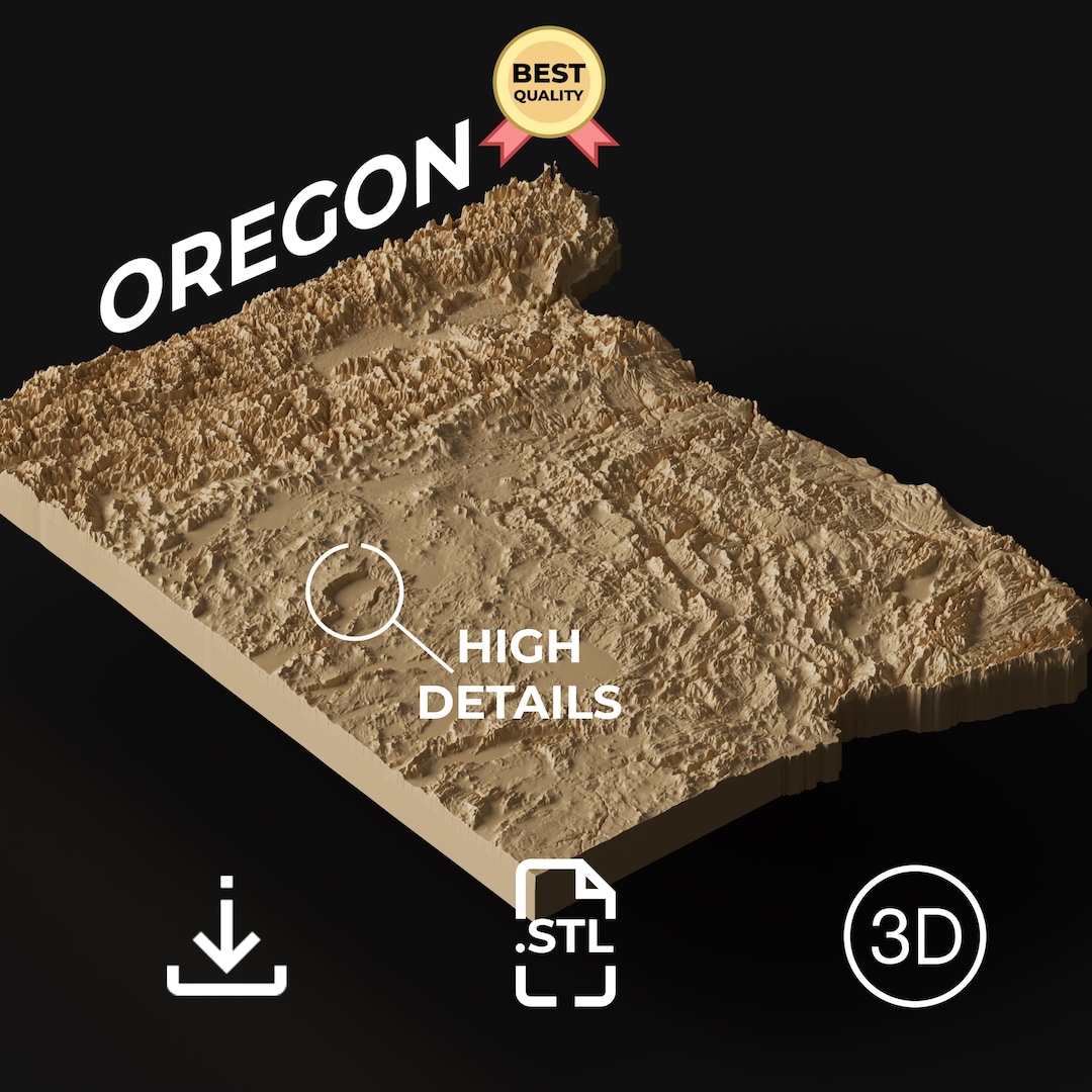Oregon Topographic Map 3D Model STL File: High-detail Relief for 3D ...