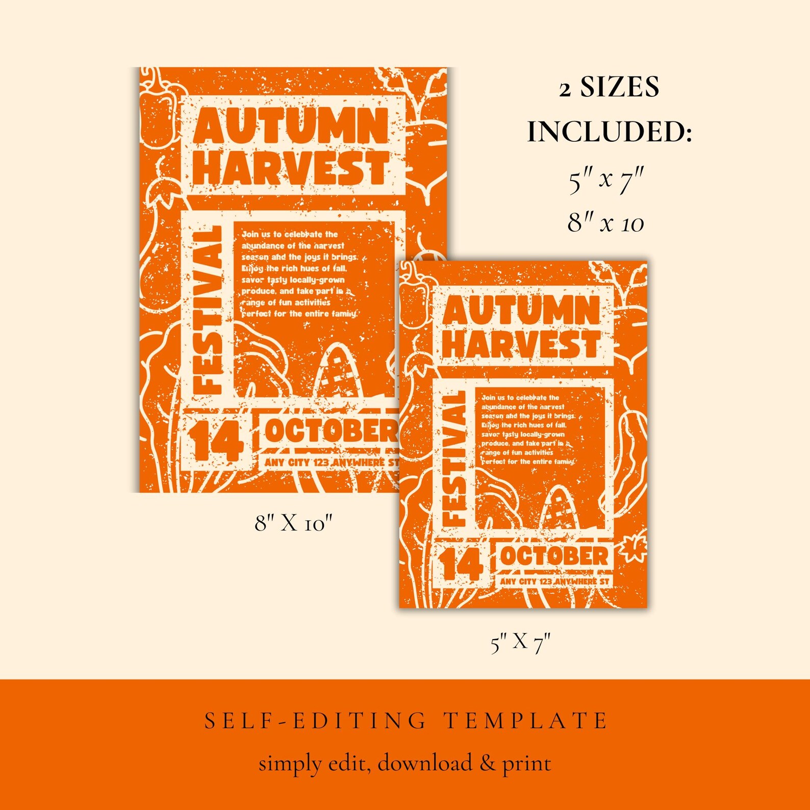 Editable Fall Harvest Festival Flyer Template, Fall Event Party Invite ...