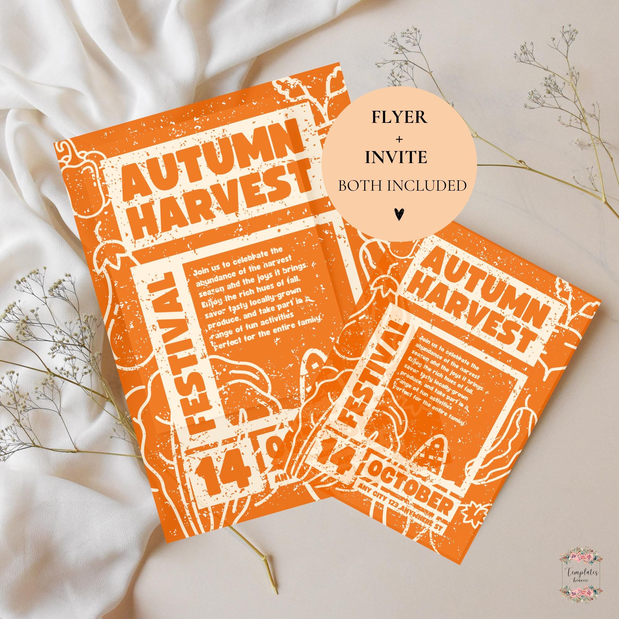 Editable Fall Harvest Festival Flyer Template, Fall Event Party Invite ...