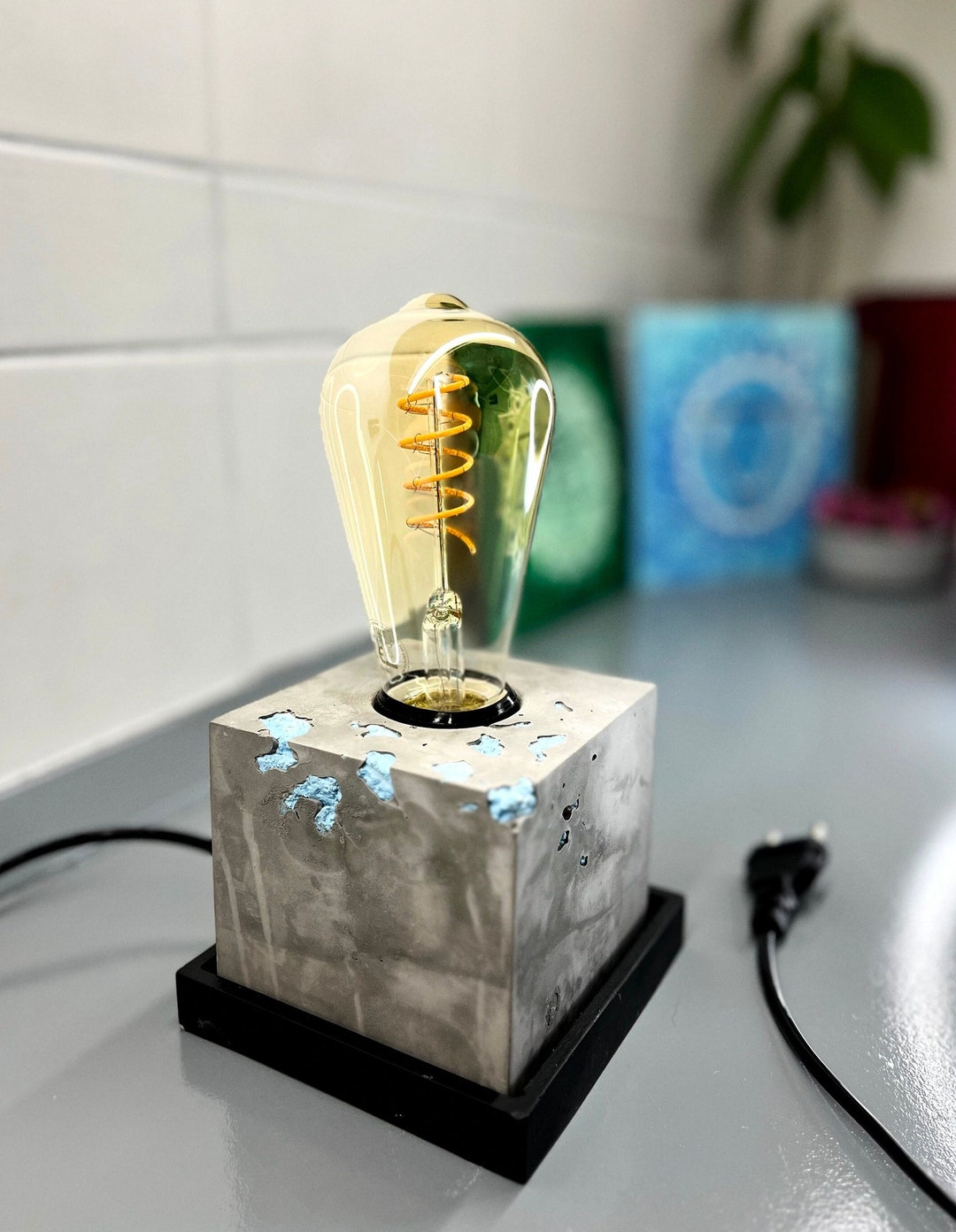 Gypsum Stone Lamp With Edison Bulb Modern Handmade Lighting for Home ...