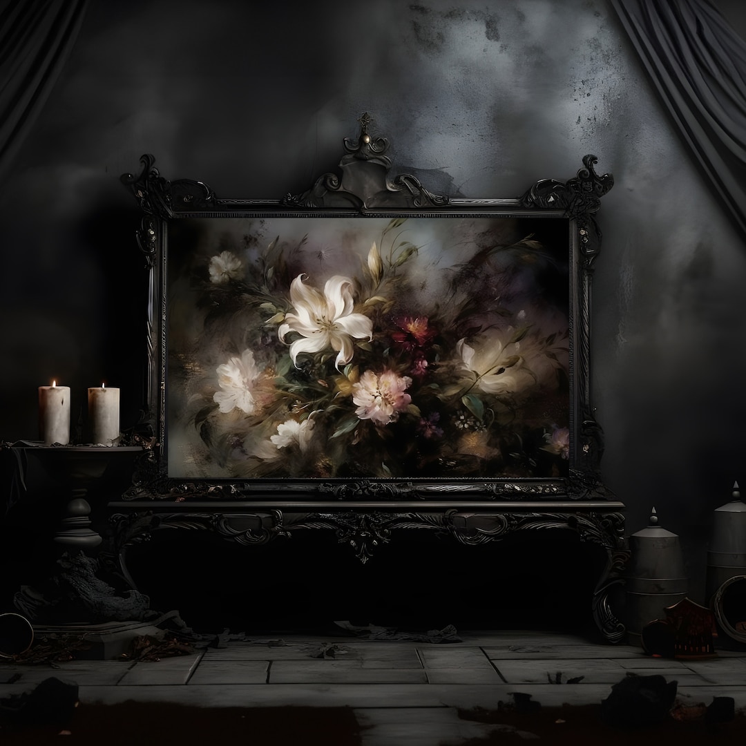 Moody Dark Floral Art Print Moody Maximalist Botanical Printable Wall ...