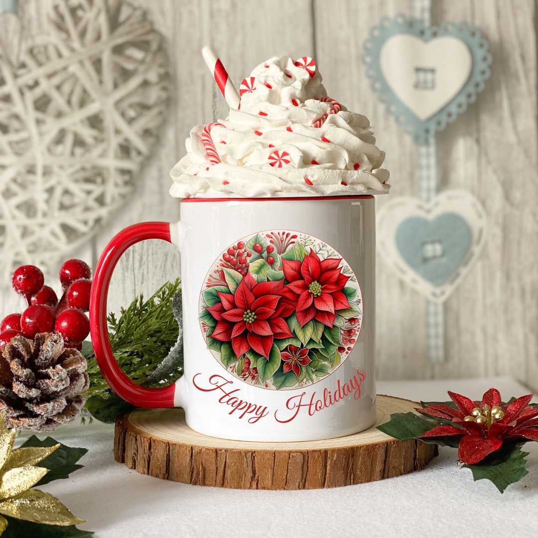 Christmas Flower Mug, Poinsettia Mug, Gift Mug, Christmas Mug, Flowers ...