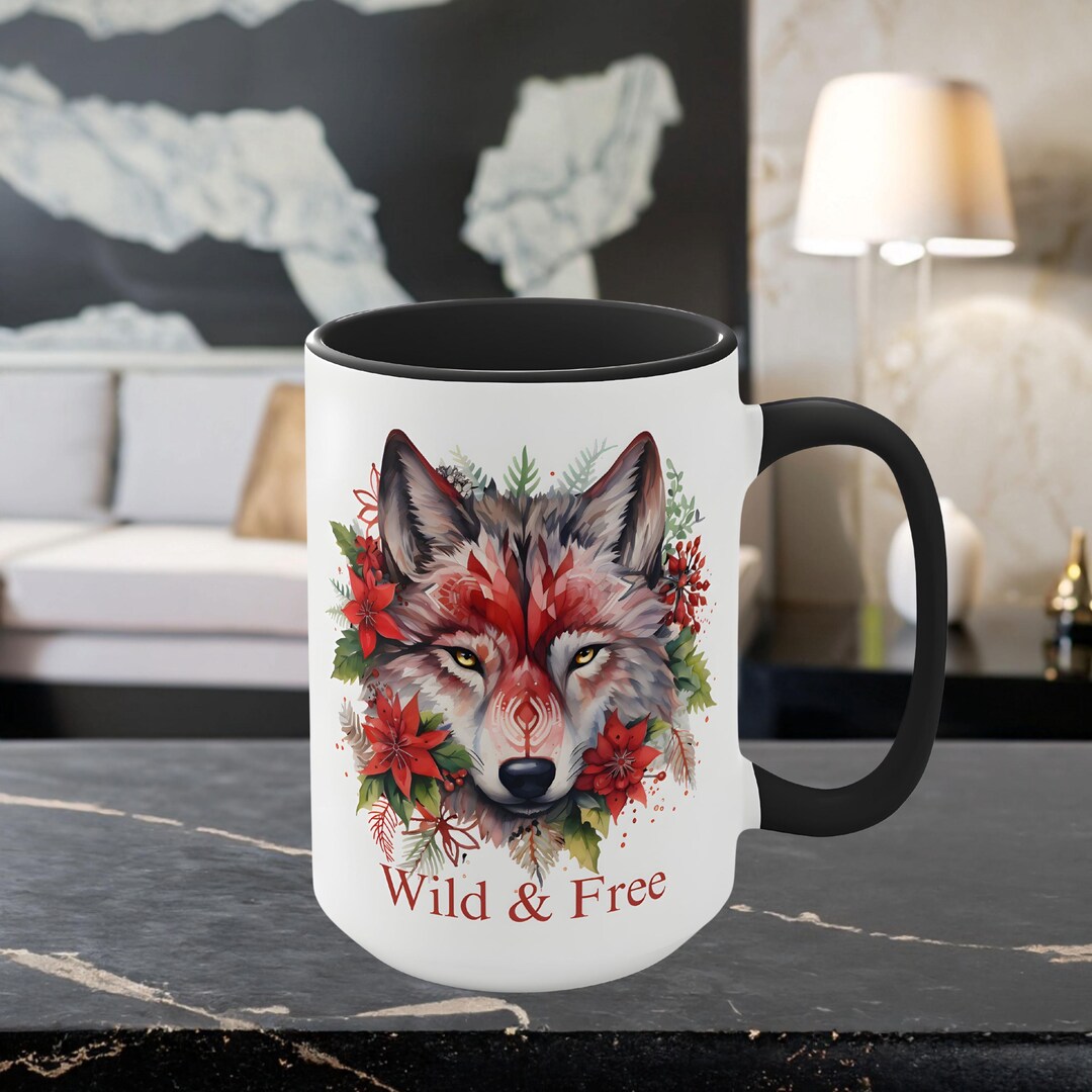 Wild & Free Wolf Mug, Wolf Mug, Wild and Free Mug, Wildlife Mug, Red ...