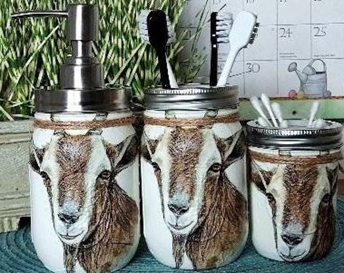 GOAT BATHROOM SET, Goat Soap Dispenser, Goat Toothbrush Holder, Goat ...