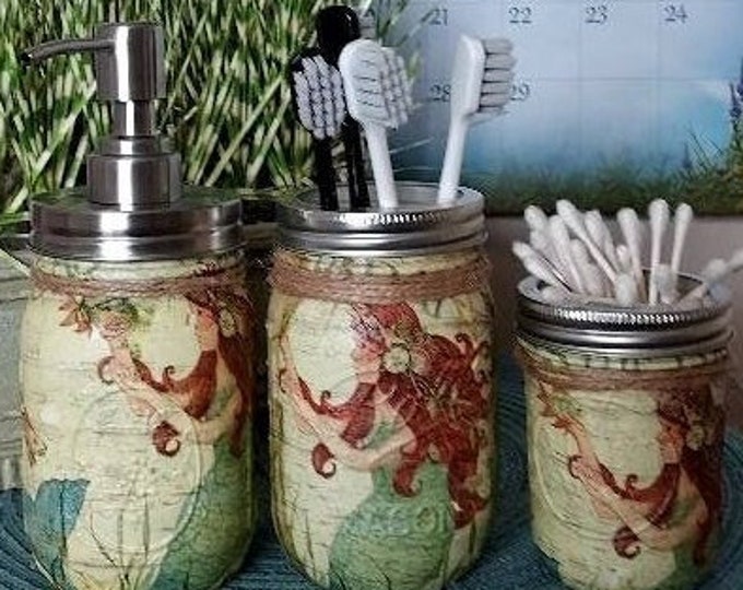 MERMAID BATHROOM SET, Mermaid Soap Dispenser, Mermaid Toothbrush Holder ...