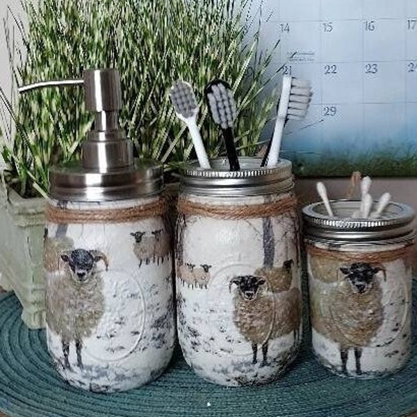 Mason Jar Bathroom Set - Etsy