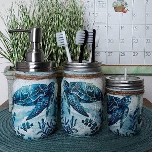 TURTLE BATHROOM SET, Sea Turtle Soap Dispenser, Sea Turtle Toothbrush ...