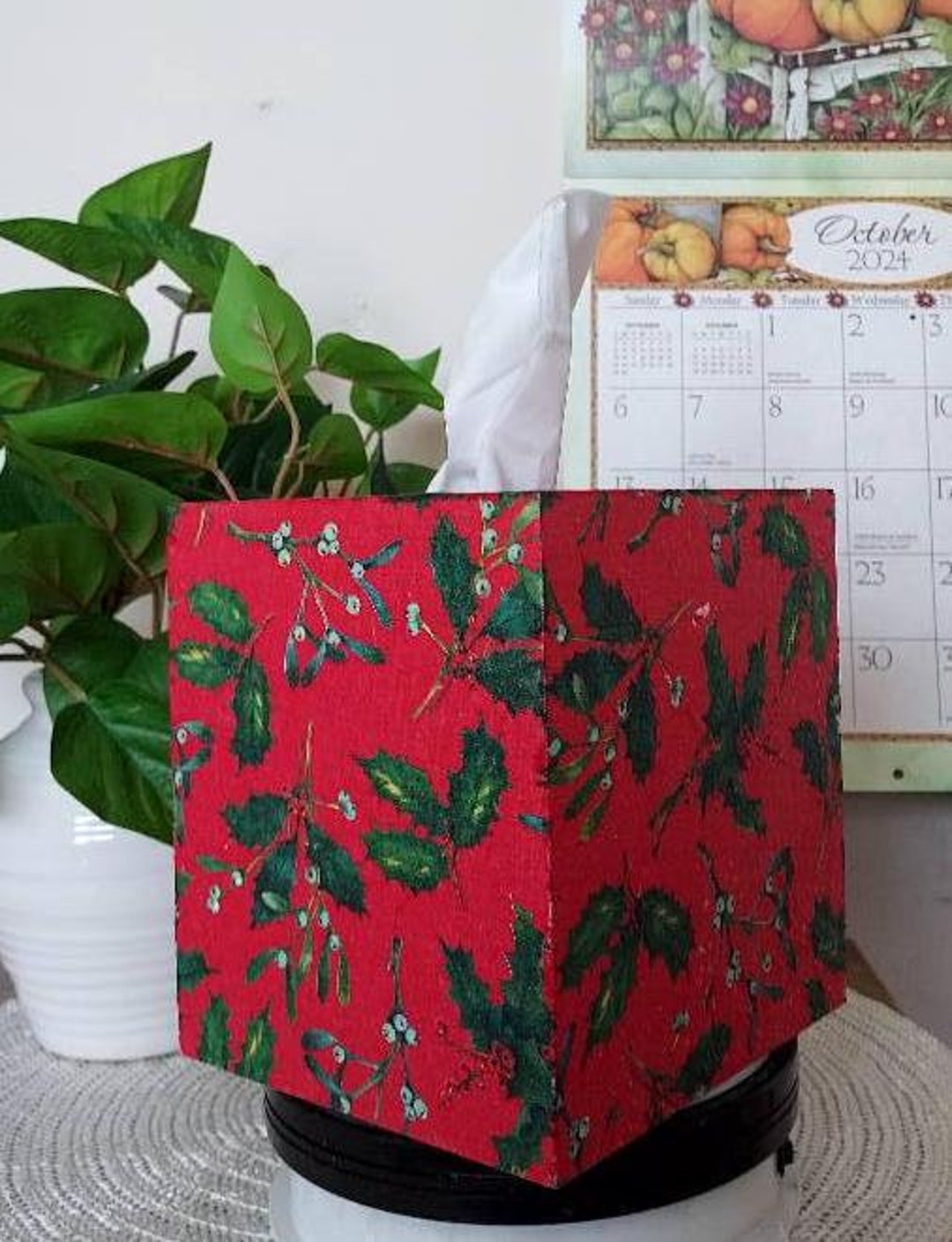 Tissue Box Cover, Holly Berry Tissue Box Cover, Holly Berry Lover Gift ...