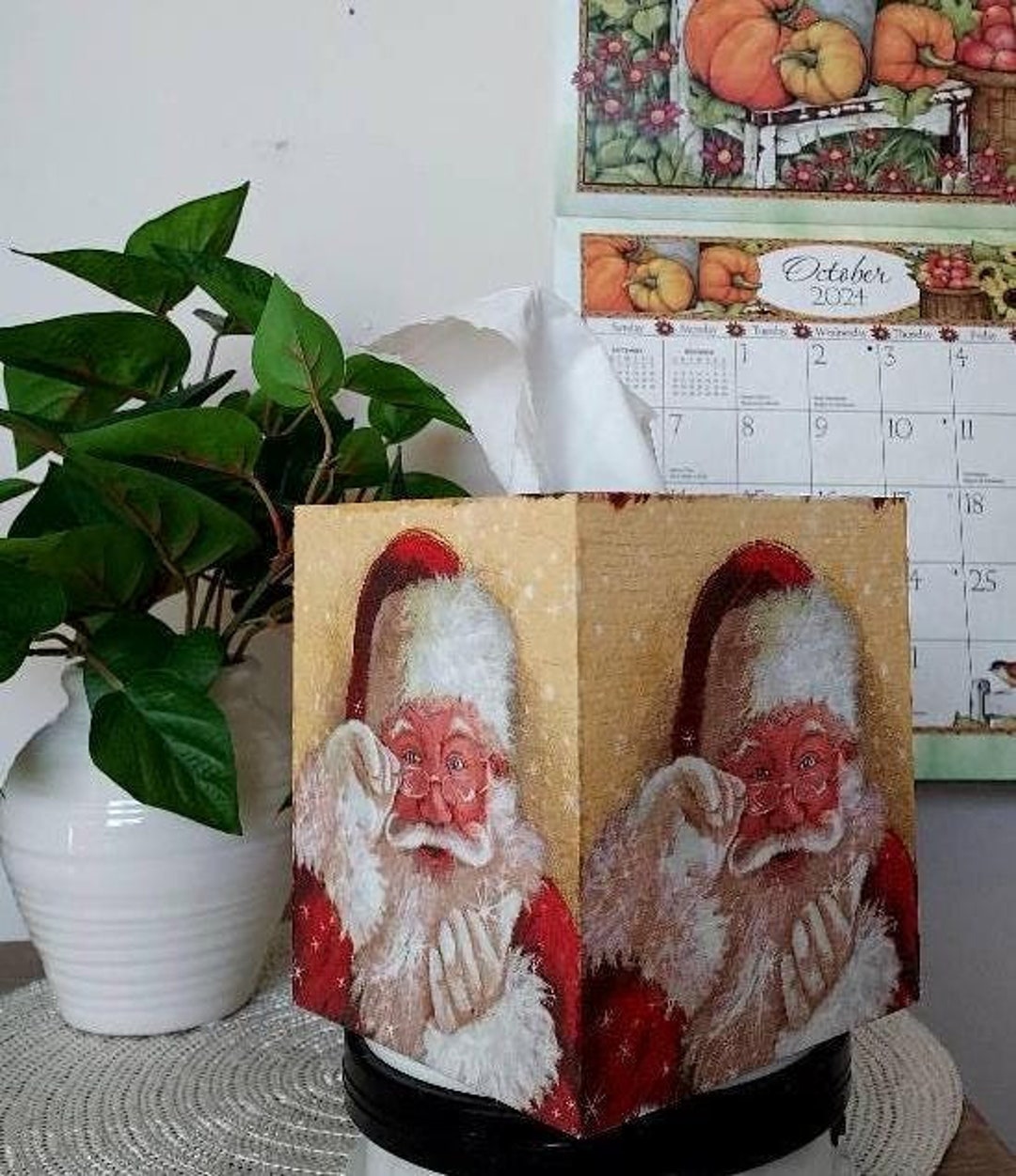 Tissue Box Cover, Santa Claus Tissue Box Cover, Santa Lover Gift ...