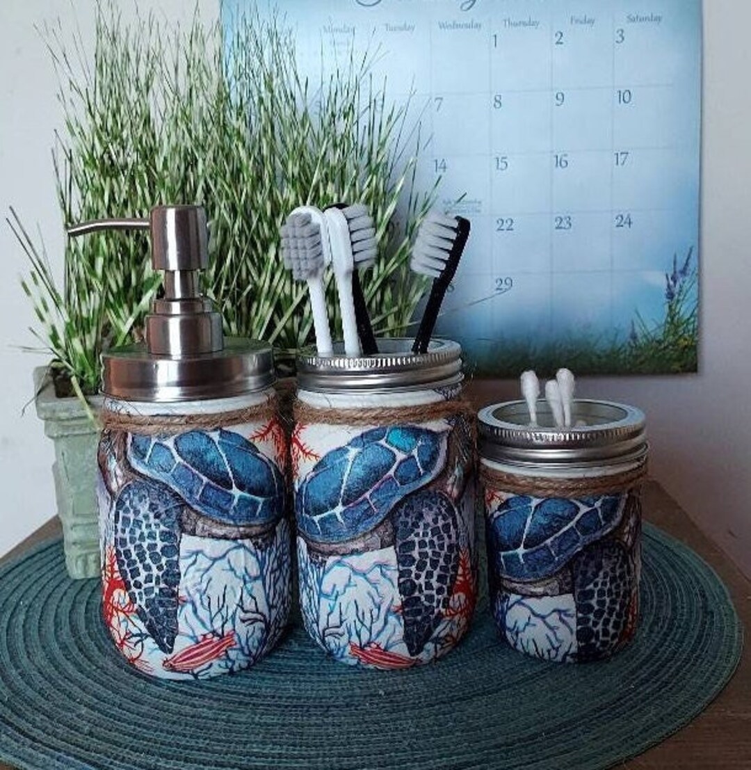 TURTLE BATHROOM SET, Sea Turtle Soap Dispenser, Sea Turtle Toothbrush ...