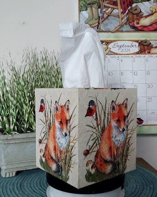 FOX Tissue Box Cover, Fox Gift, Tissue Box Cover, Square Tissue Box ...