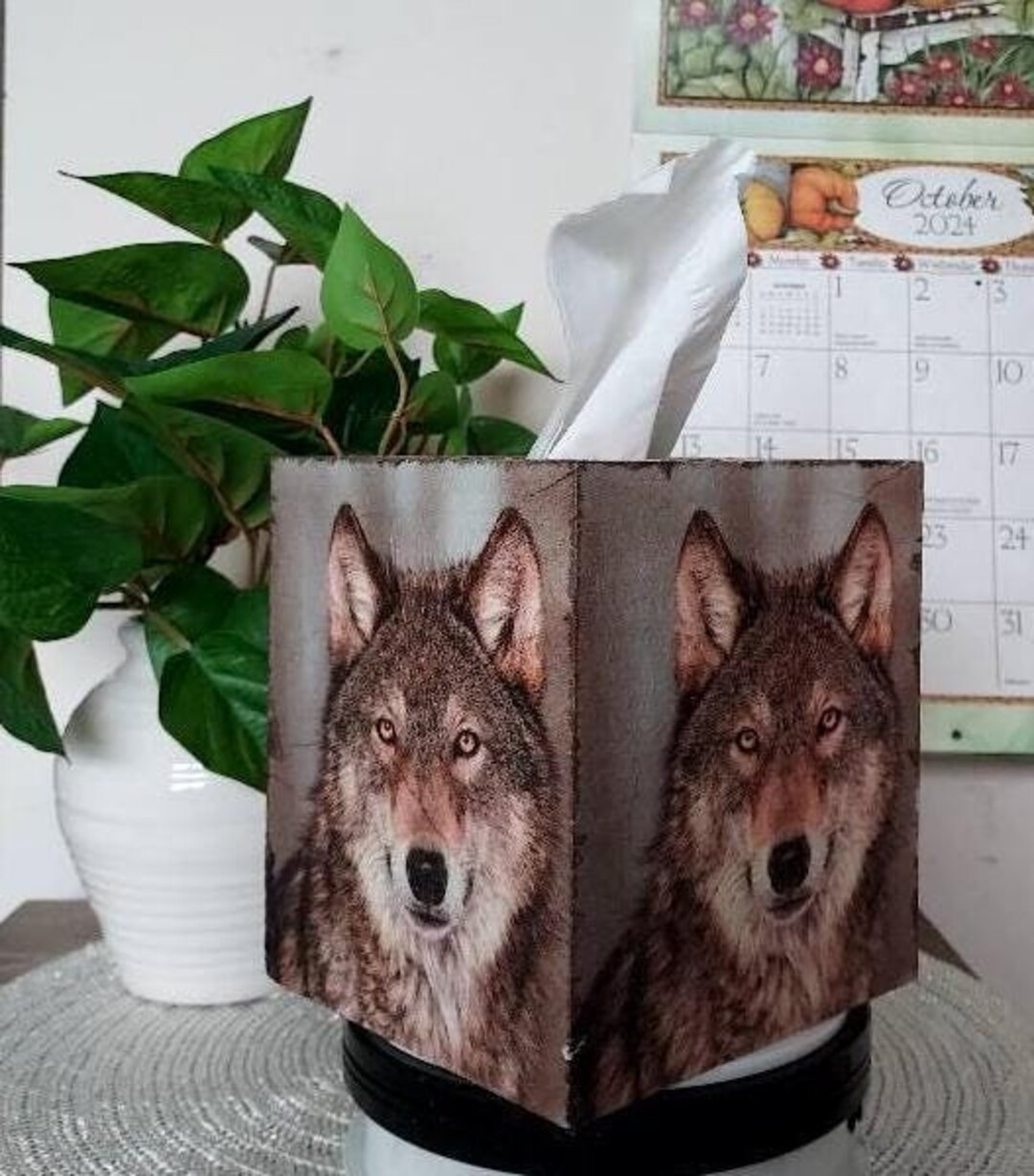 WOLF Tissue Box Cover, Wolf Gift, Tissue Box Cover, Square Tissue Box ...