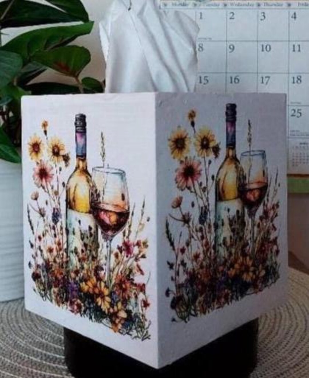 Wine Decoupage Tissue Box Cover, Wine Lover Gift, Wine Tissue Box Cover ...