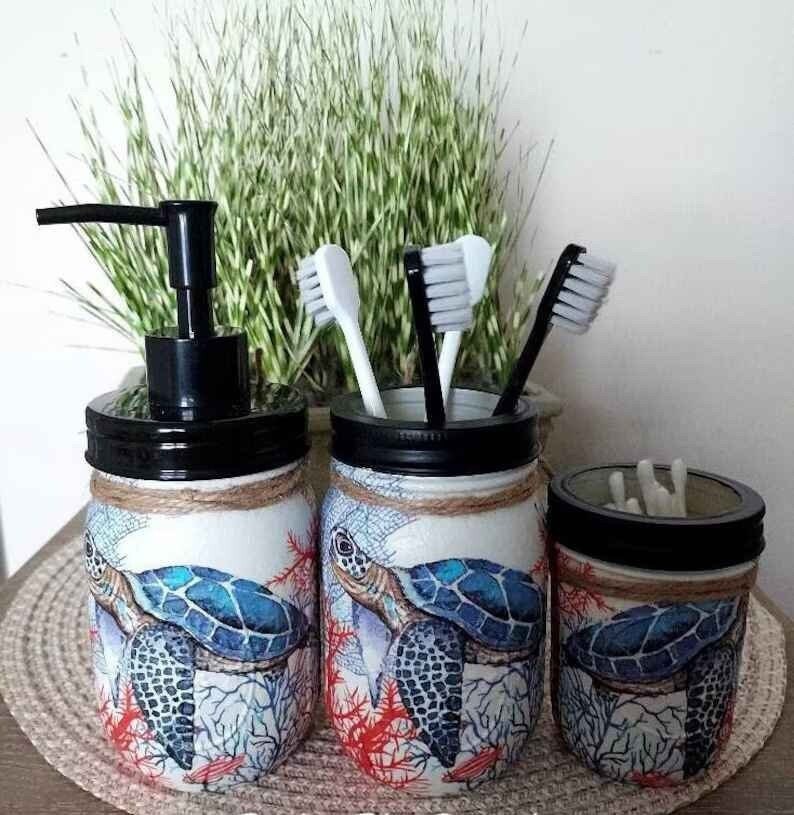 TURTLE BATHROOM SET, Sea Turtle Soap Dispenser, Sea Turtle Toothbrush ...