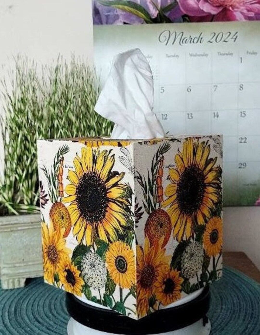 SUNFLOWER Tissue Box Cover, Tissue Box Cover, Square Tissue Box Cover ...
