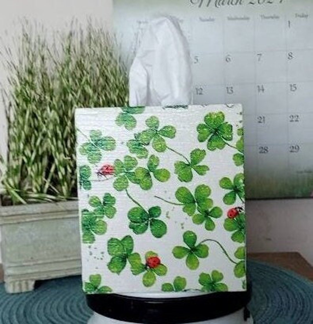 FOUR LEAF CLOVER Tissue Box Cover, Tissue Box Cover, Clovers Tissue Box ...