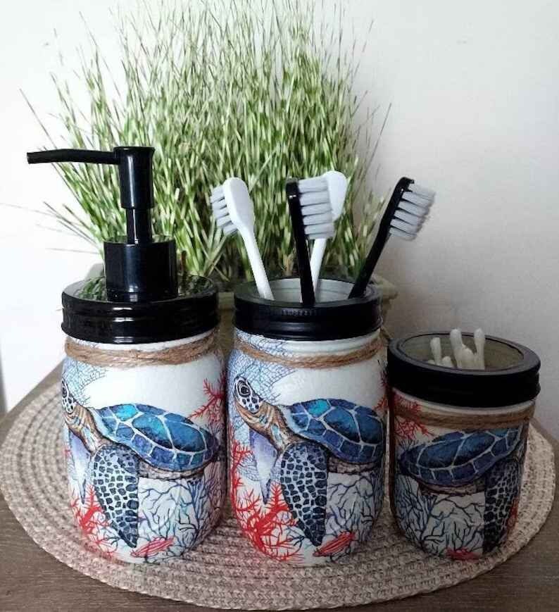 TURTLE BATHROOM SET, Sea Turtle Soap Dispenser, Sea Turtle Toothbrush ...