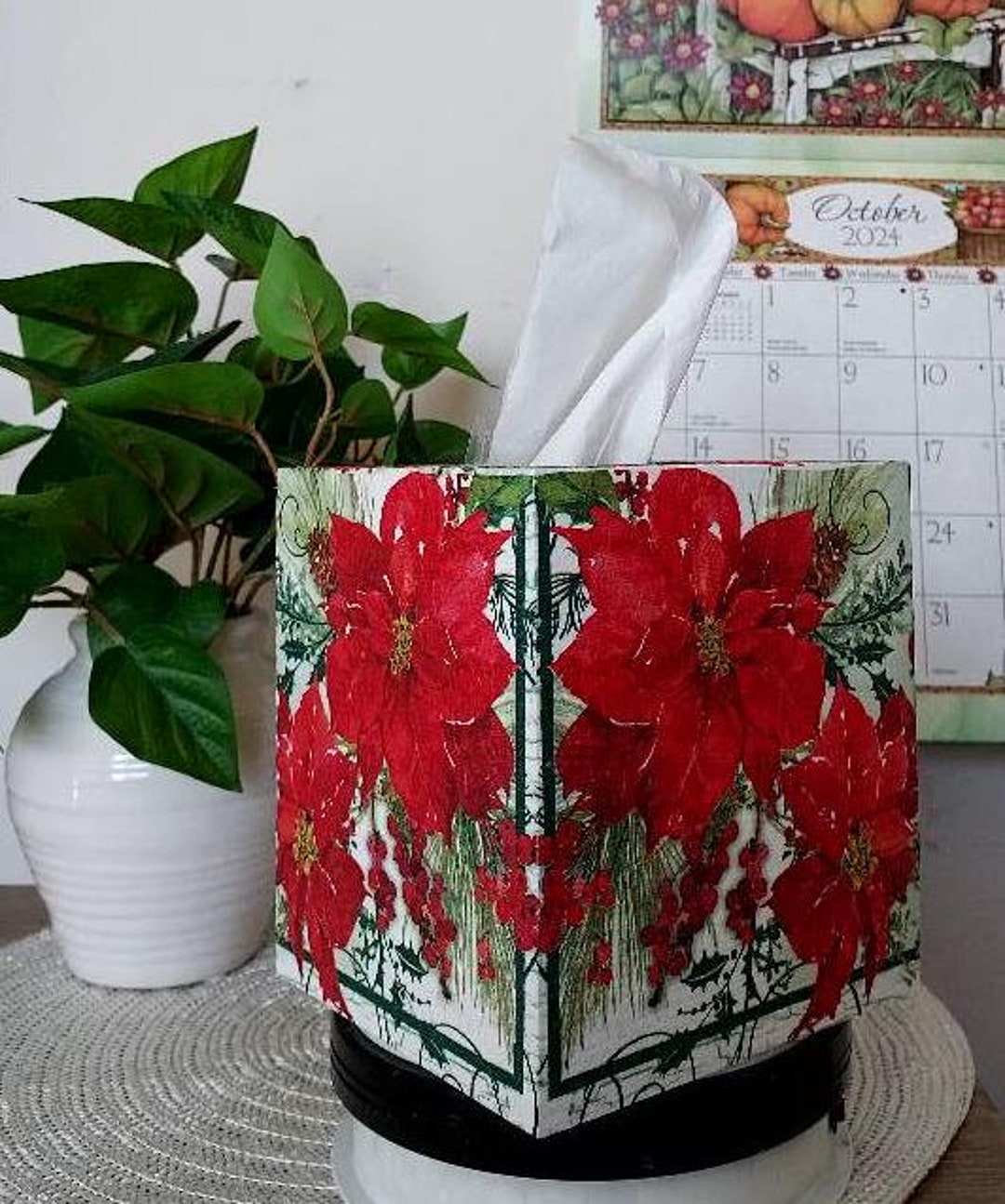 Tissue Box Cover, Poinsettia Tissue Box Cover, Poinsettia Lover Gift ...