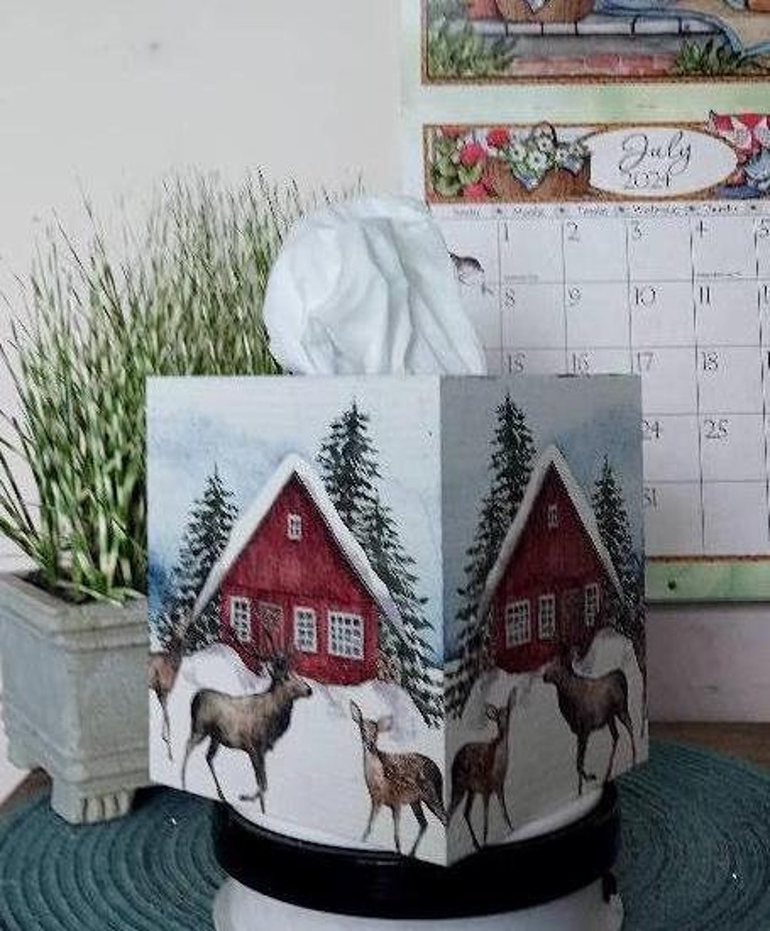 DEER Tissue Box Cover, Tissue Box Cover, Square Tissue Box Cover ...