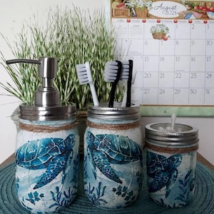 TURTLE BATHROOM SET, Sea Turtle Soap Dispenser, Sea Turtle Toothbrush ...