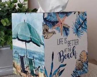 Beach Canvas Tissue Box Cover - Etsy