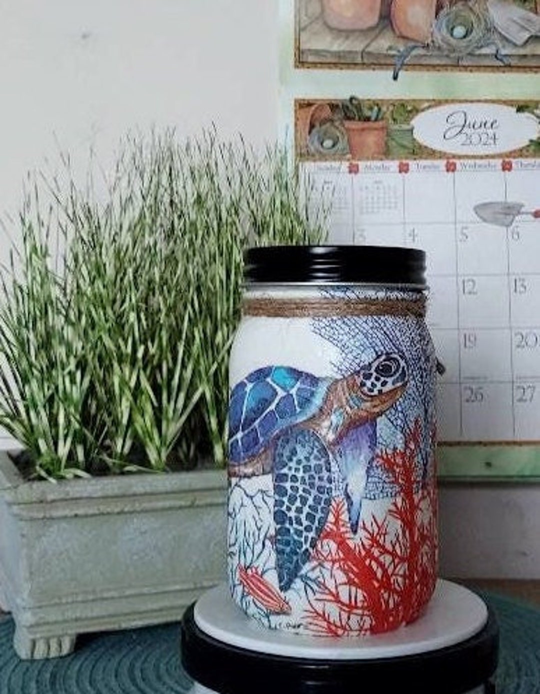 TURTLE MASON JAR Canister, Turtle Canister, Turtle Decoration, Turtle ...