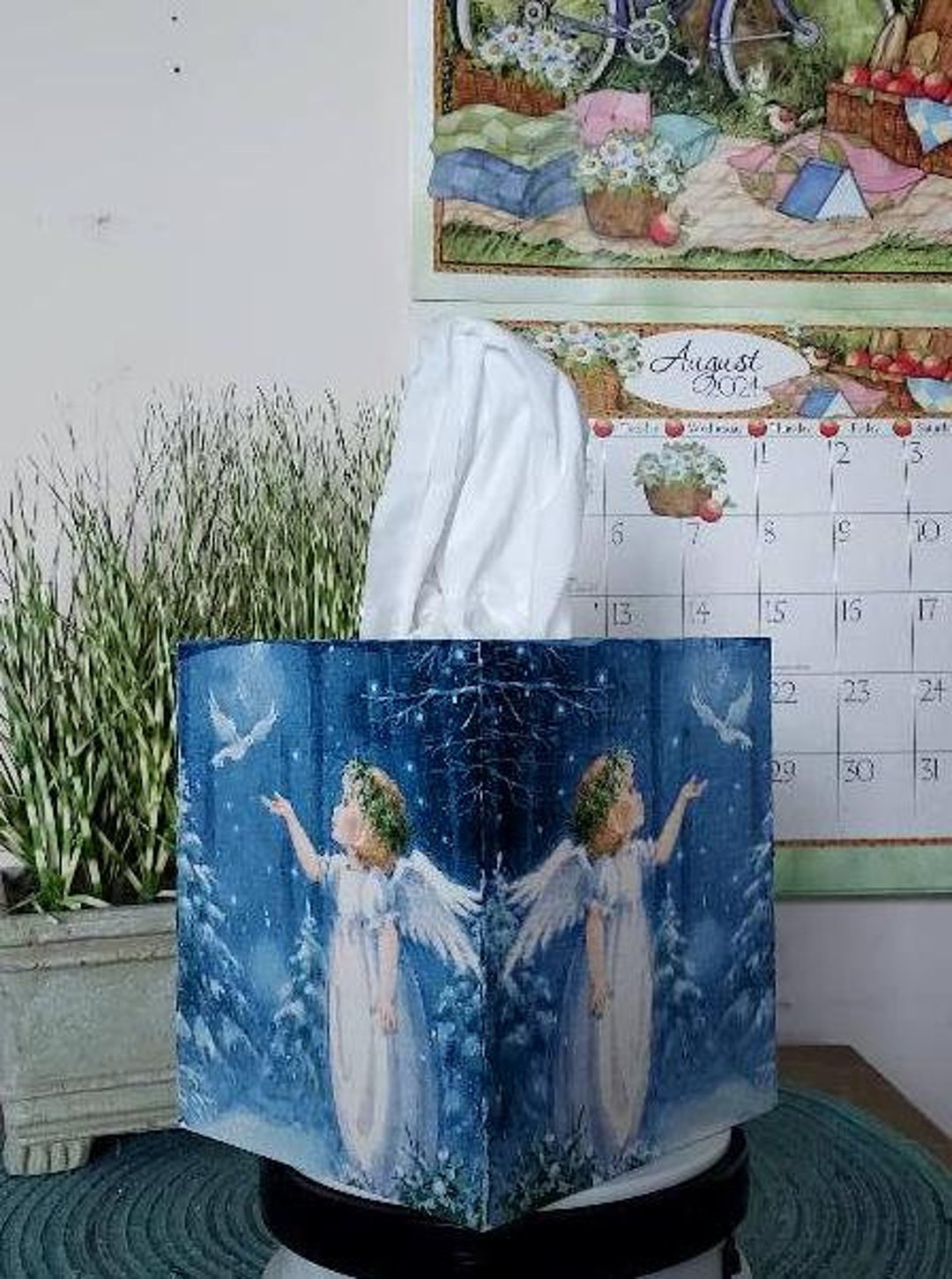 ANGEL Wood Tissue Box Cover, Tissue Box Cover, Angel Tissue Box Cover ...