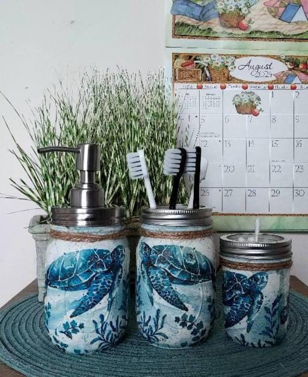 TURTLE BATHROOM SET, Sea Turtle Soap Dispenser, Sea Turtle Toothbrush ...