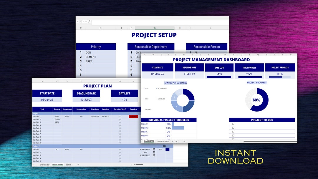 Project Management Plan, 3 Simplified Tabs for Easy Use, User Friendly ...