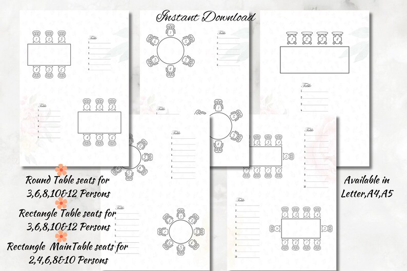 Wedding Table Charts Printable Wedding Reception Table Charts, 15 ...